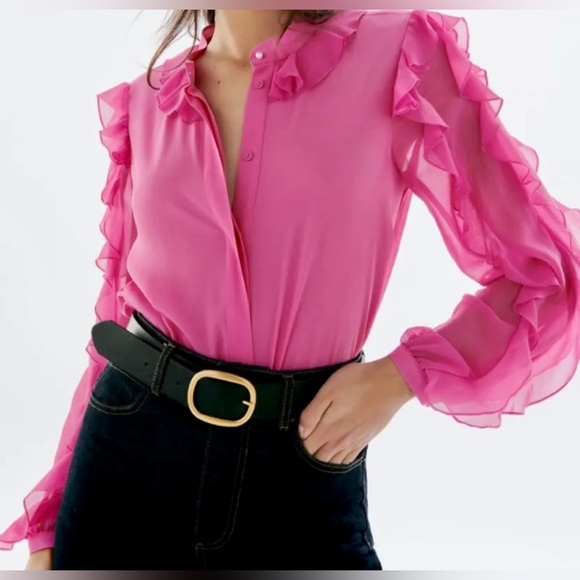 Zara | Tops | Zara Pink Ruffle Blouse | Poshmark